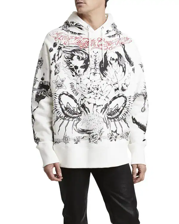 Givenchy Tattoo-Print Oversized Hoodie In White 59% Off
