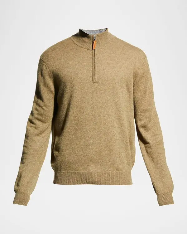 Neiman Marcus Wool-cashmere Quarter-zip Sweater - Light Olive