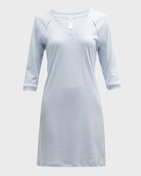 Hanro Pure Essence 3/4-sleeve Gown - Blue Glow