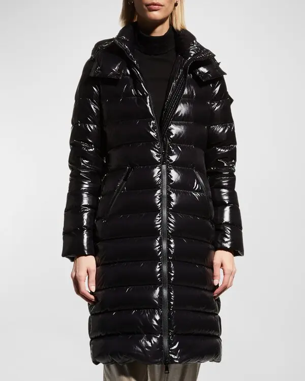 Moncler Moka Fitted Puffer Coat With Hood - Black