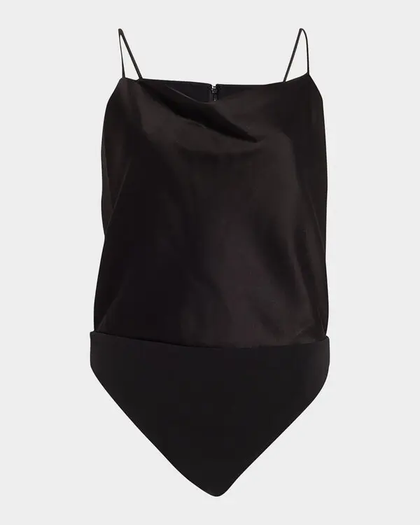 Alice + Olivia Harmon Satin Bodysuit - Black