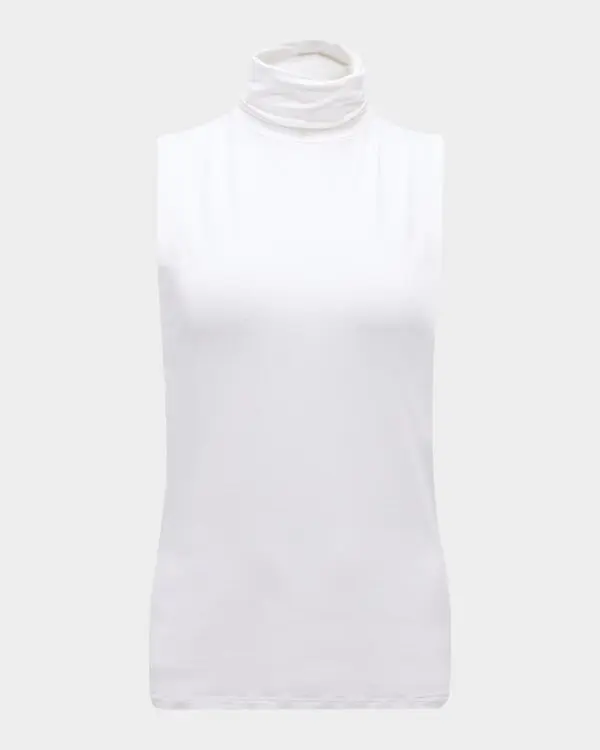 Majestic Filatures Sleeveless Stretch Turtleneck Top - White