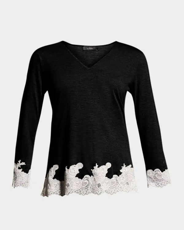 Natori Shangri La Luxe Lace-trim Pajama Set - Black