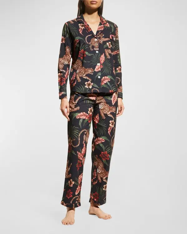 Desmond & Dempsey Soleia Cotton Long Pajama Set - Blue Pattern
