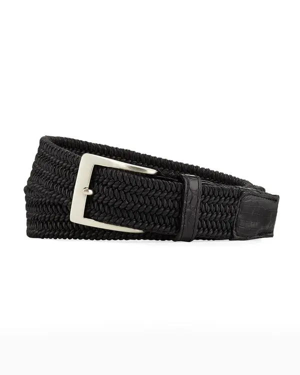 W.KLEINBERG Sport Stretch Belt With Crocodile Trim - Black