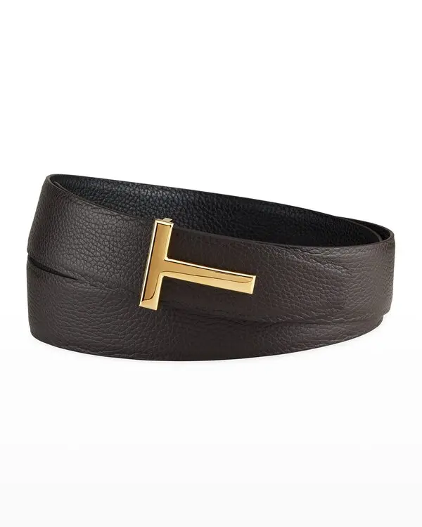 TOM FORD Signature T Leather Belt - Brown / Black