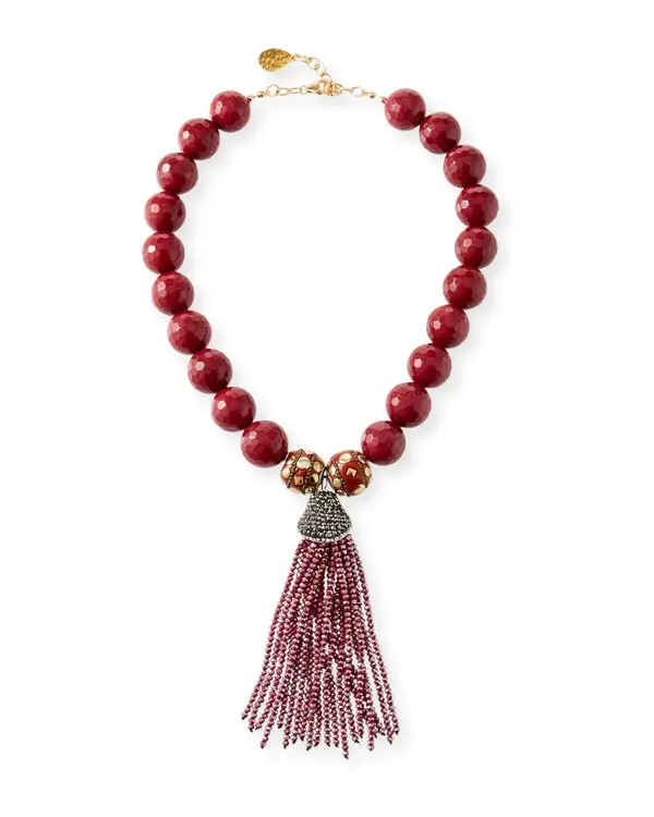 DEVON LEIGH Jade Beaded Tassel Necklace