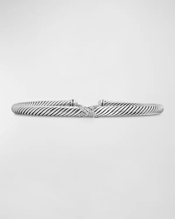 David Yurman X Cable Bracelet With Diamonds - White/silver