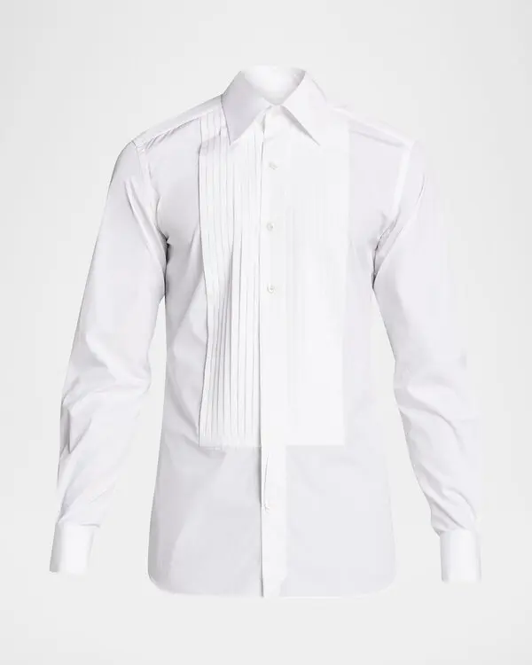 TOM FORD Plisse Plastron Tuxedo Shirt - White