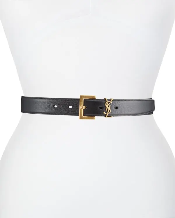 Saint Laurent Box Laque Leather Belt - Black / Bronze