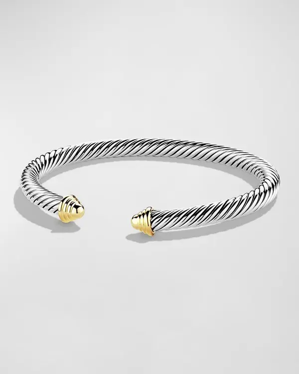 David Yurman 5mm Thoroughbred Cable Cuff Bracelet - Silver & Gold