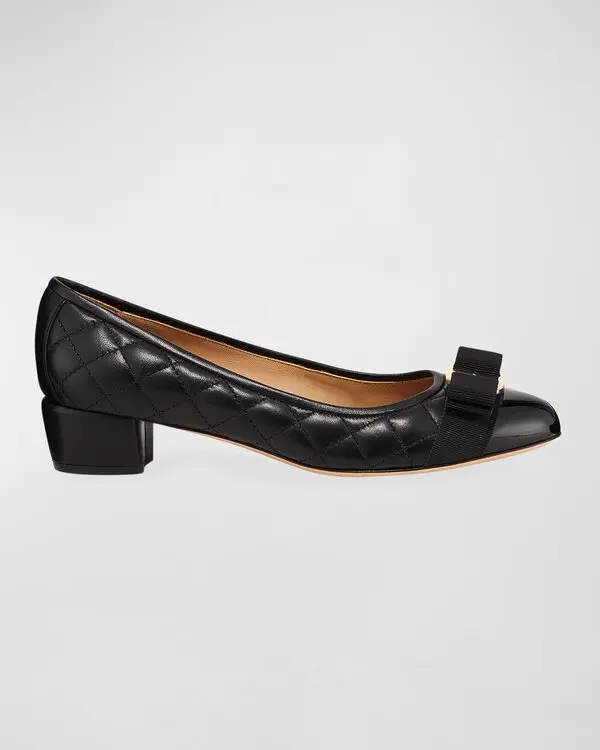 FERRAGAMO Vara Quilted Bow Ballet Pumps - Nero