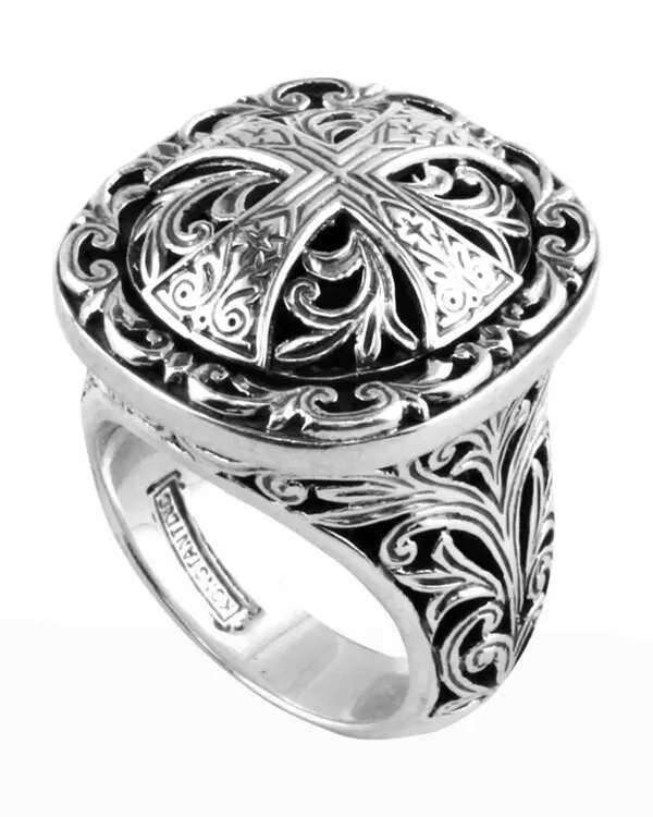 Konstantino Etched Cross Sterling Ring