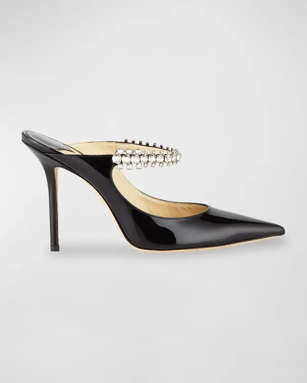 JIMMY CHOO Patent Leather Pumps With Crystal Strap - Black