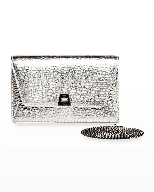 Akris Anouk Hammered Leather Envelope Clutch - Pewter
