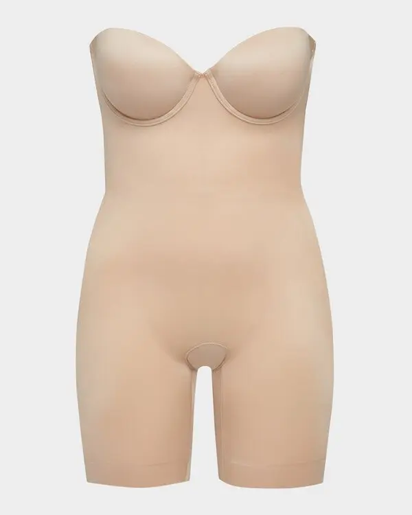 Spanx Spanxshape Suit Your Fancy Strapless Cupped Mid-thigh Bodysuit - Champagne