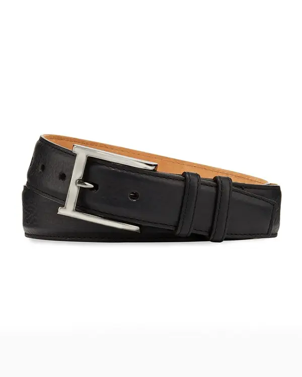 W.KLEINBERG Pebbled Bison Leather Belt - Black
