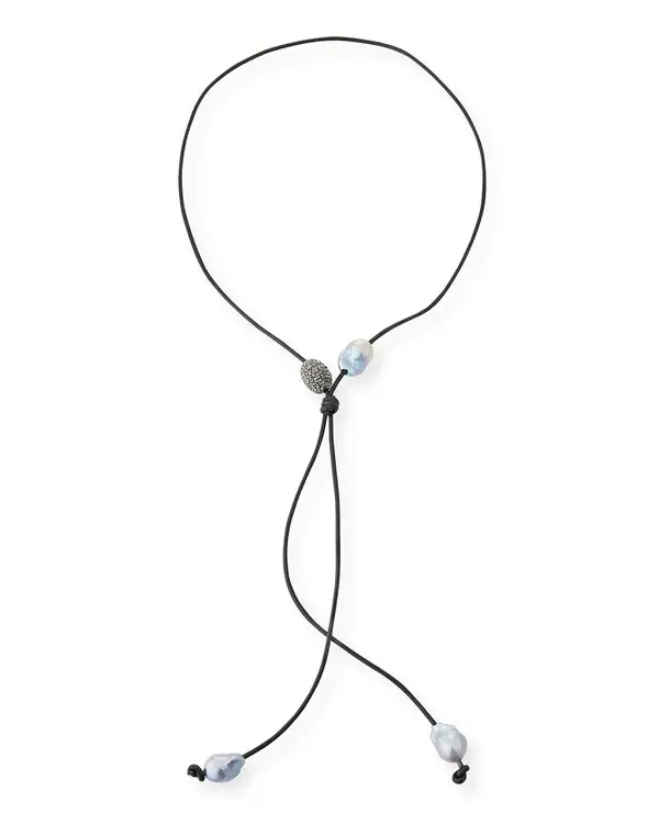 Margo Morrison Baroque Pearl Lariat Necklace - Gray