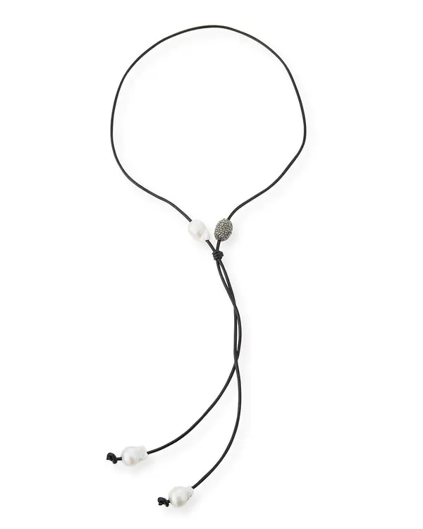 Margo Morrison Baroque Pearl Lariat Necklace - White