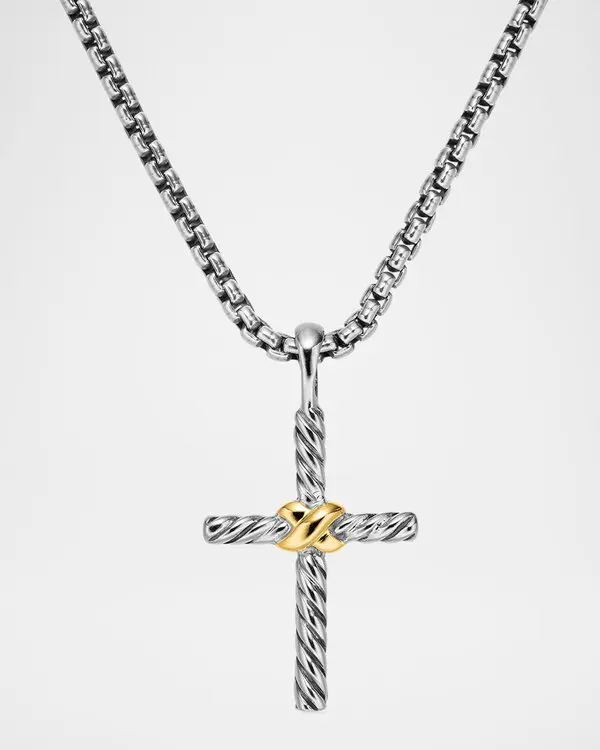 David Yurman Petite Cross Pendant Necklace - Silver & Gold