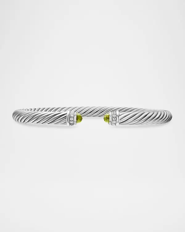 David Yurman Cable Bracelet With Diamonds In Silver, 5mm - Peridot