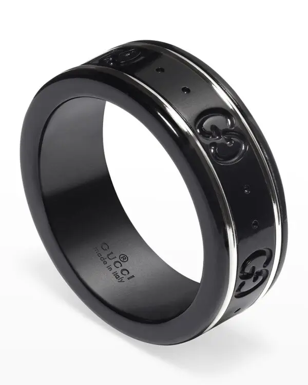Gucci Icon Thin Band Ring - White Gold/black