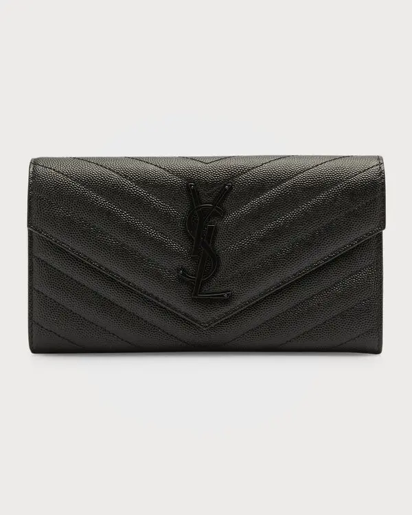 Saint Laurent Monogram Large Flap Wallet In Grained Leather