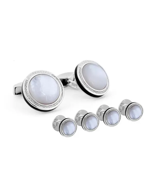 Tateossian Mother-of-pearl Sterling Silver Cuff Links Stud Set