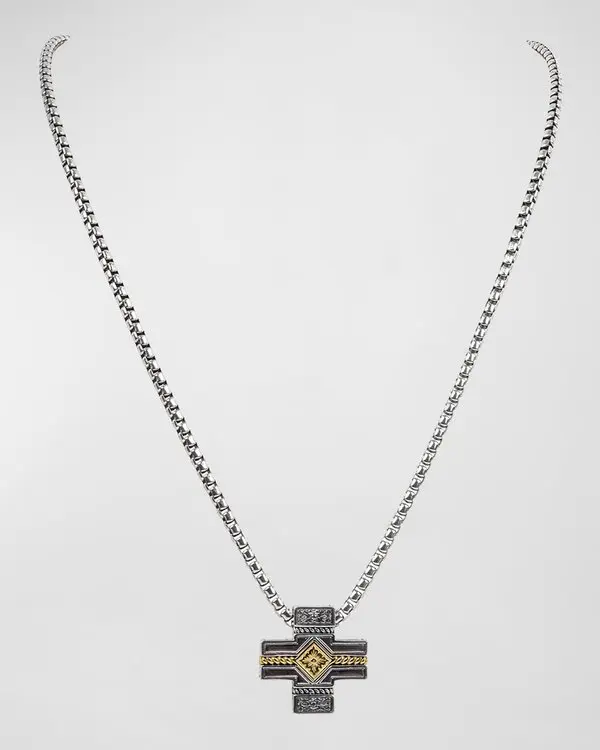 Konstantino 18k Gold And Sterling Cross Pendant Necklace - Silver