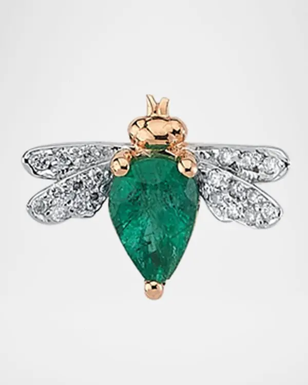 BEE GODDESS 14k Rose Gold Diamond And Honey Bee Stud Earring - Emerald