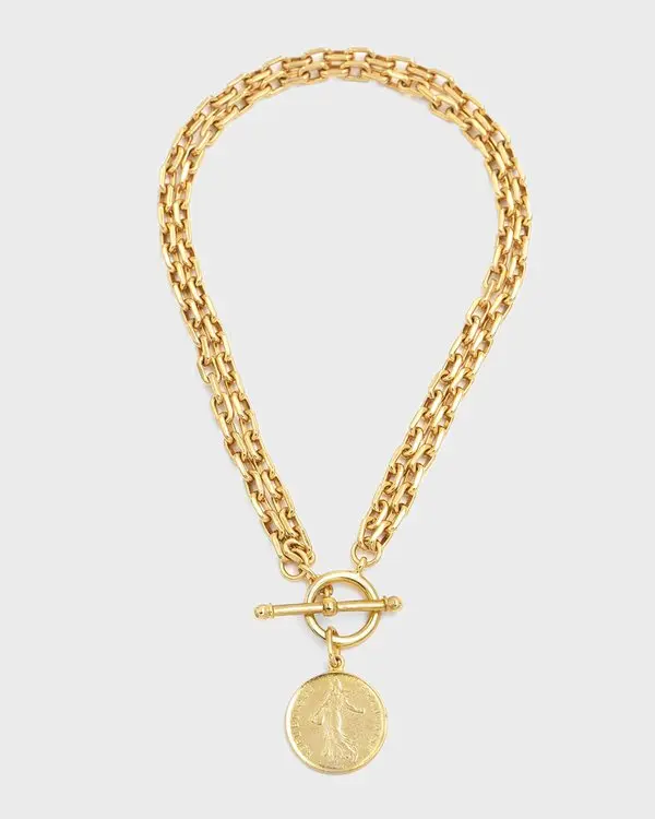 BEN-AMUN 24k Electroplated Chain Necklace With Coin Pendant