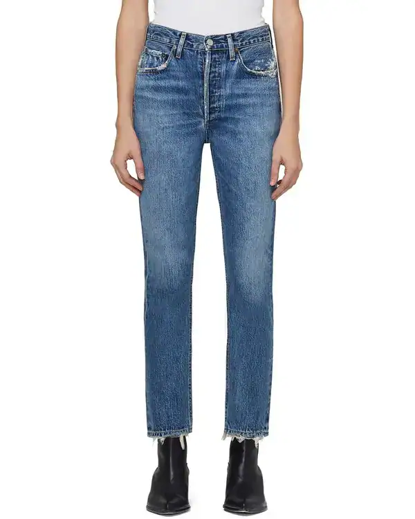 Agolde Riley High-Rise Straight Crop Jeans - Frequency | Editorialist