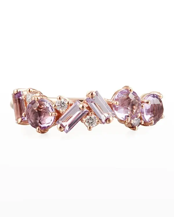 SUZANNE KALAN Bloom 14k Yellow Gold Amalfi Mix Ring - Light Purple
