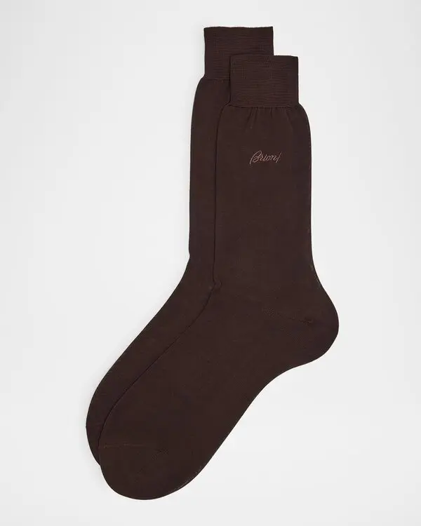 Brioni Solid Crew Socks - White Pattern