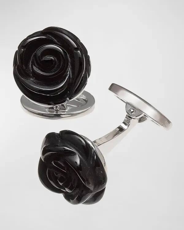 JAN LESLIE Onyx Carved Rose Cuff Links - One-color
