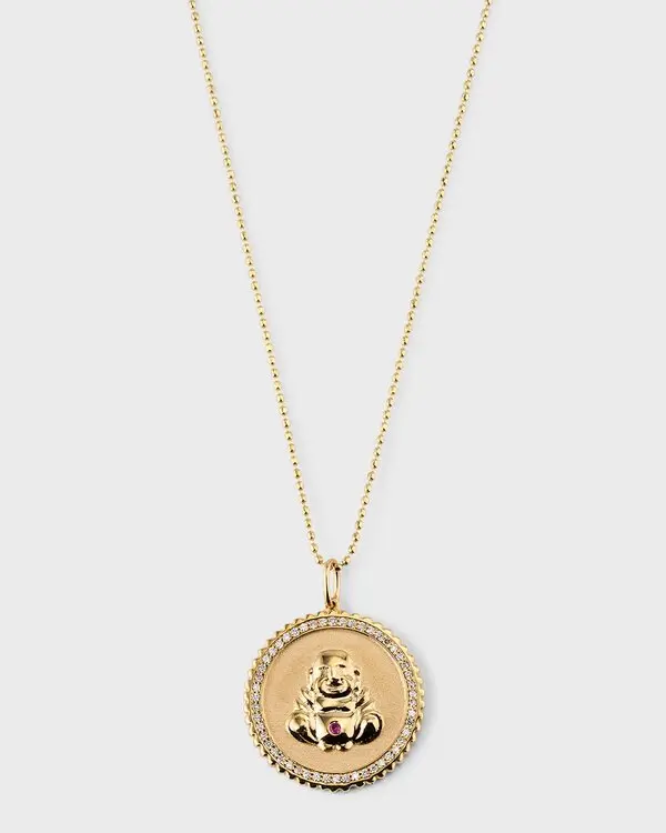 SYDNEY EVAN 14k Diamond And Ruby Buddha Coin Pendant Necklace