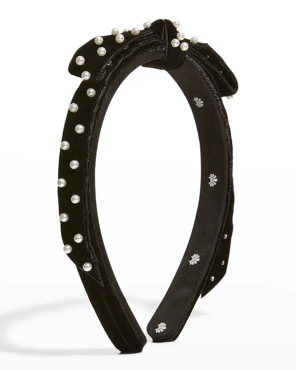 Lele Sadoughi Pearly Bow Velvet Headband - Jet
