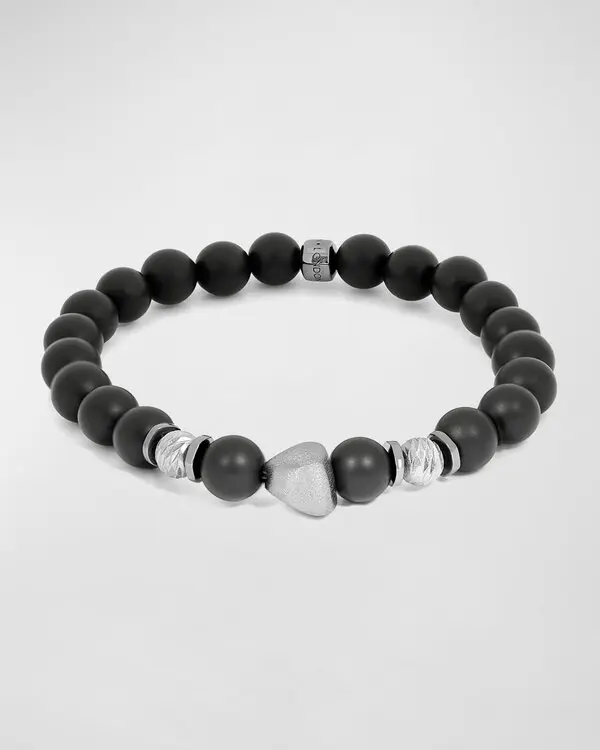 Tateossian Matte Bead Bracelet With Rhodium Nugget