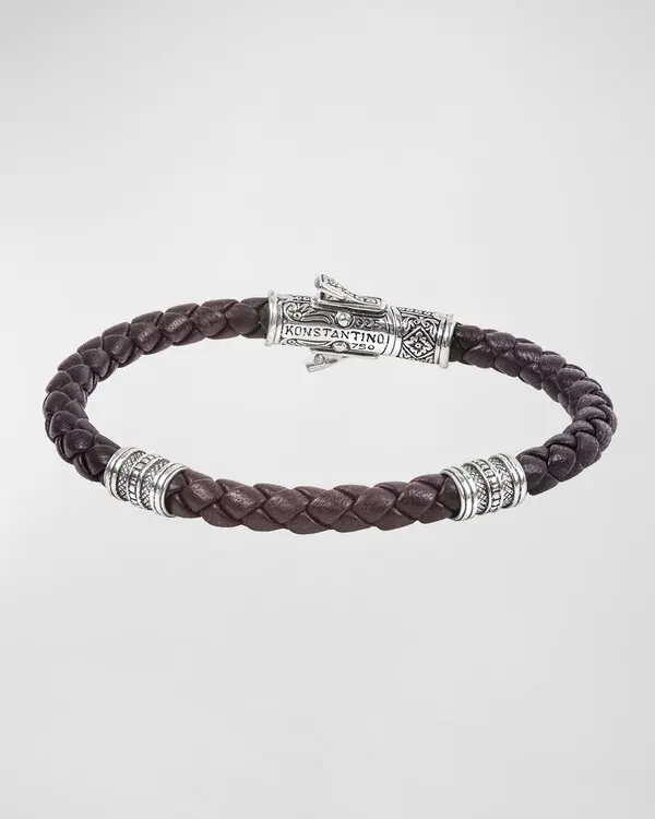 Konstantino Braided Leather Bracelet - Brown