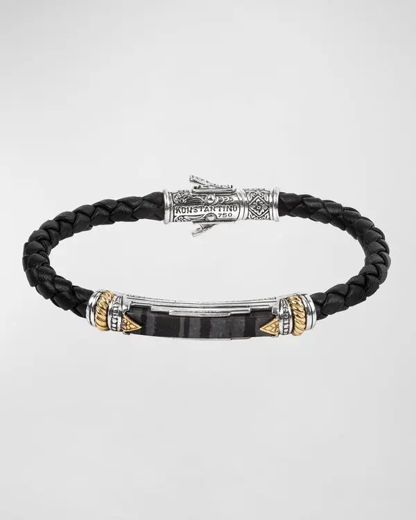 Konstantino 18k Gold And Sterling Silver Braided Leather Bracelet - Black