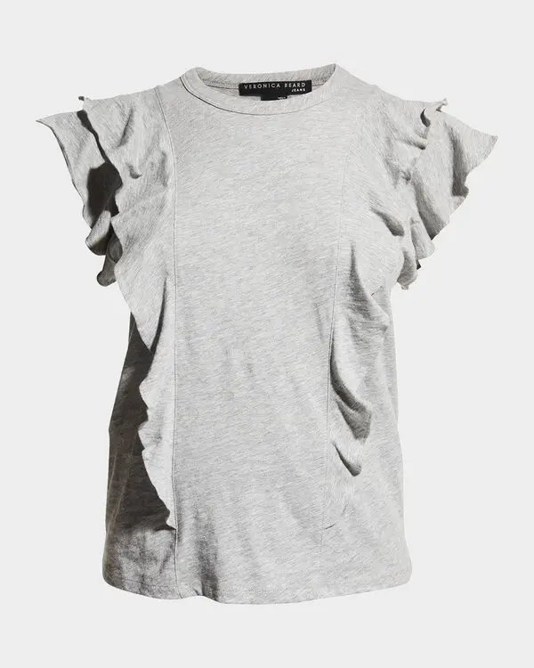 Veronica Beard Bea Ruffle Tee - Light Gray