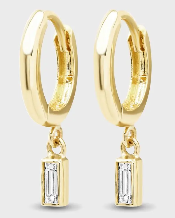 JENNIFER MEYER Mini Diamond Baguette Drop Huggie Earrings - Yellow Gold