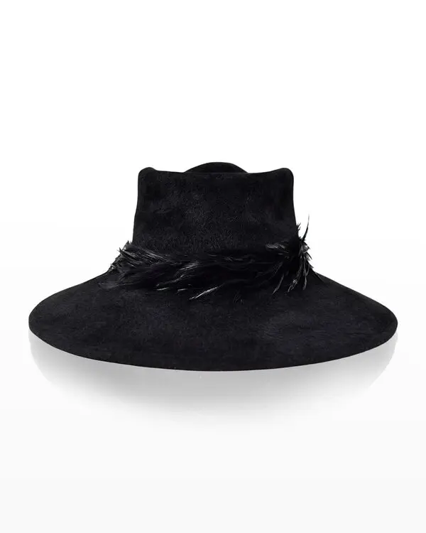 GIGI BURRIS Black rabbit Felt Hat with Feather Detail Gigi burris wool - Gem main image 3