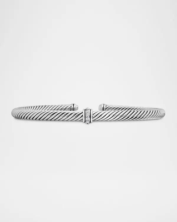David Yurman 4mm Cable Station Bracelet With Diamonds - White & Silver