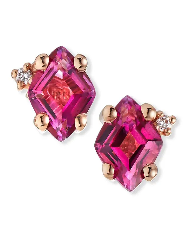 SUZANNE KALAN 14k Princess-cut Rhodolite Stud Earrings