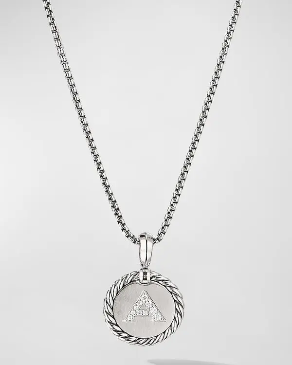 David Yurman 18mm Initial Cable Collectibles Charm Necklace With Diamonds - Silver