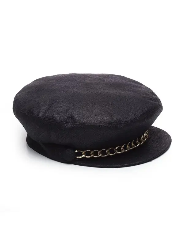 Eugenia Kim Marina Linen Cap With Chain - Black