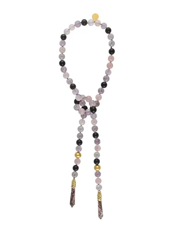 DEVON LEIGH Quartz And Rhodonite Lariat Necklace