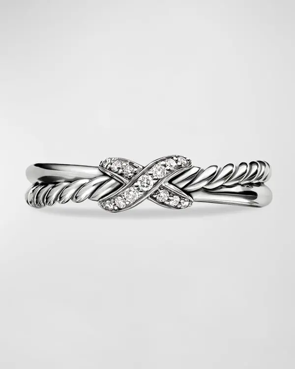 David Yurman Petite X Ring With Pave Diamonds - Silver
