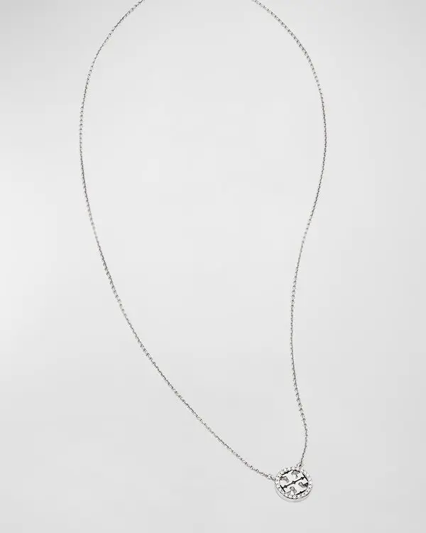 Tory Burch Miller Pave Logo Pendant Necklace - Silver